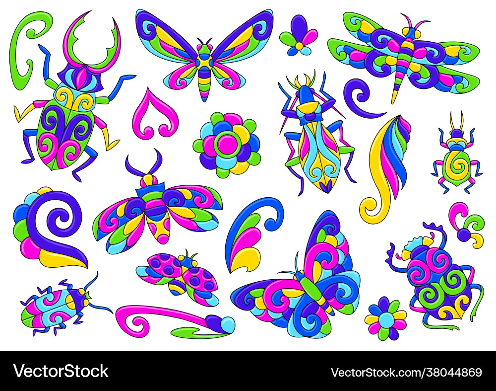 Set decorative stylized bugs and insects Vector Image