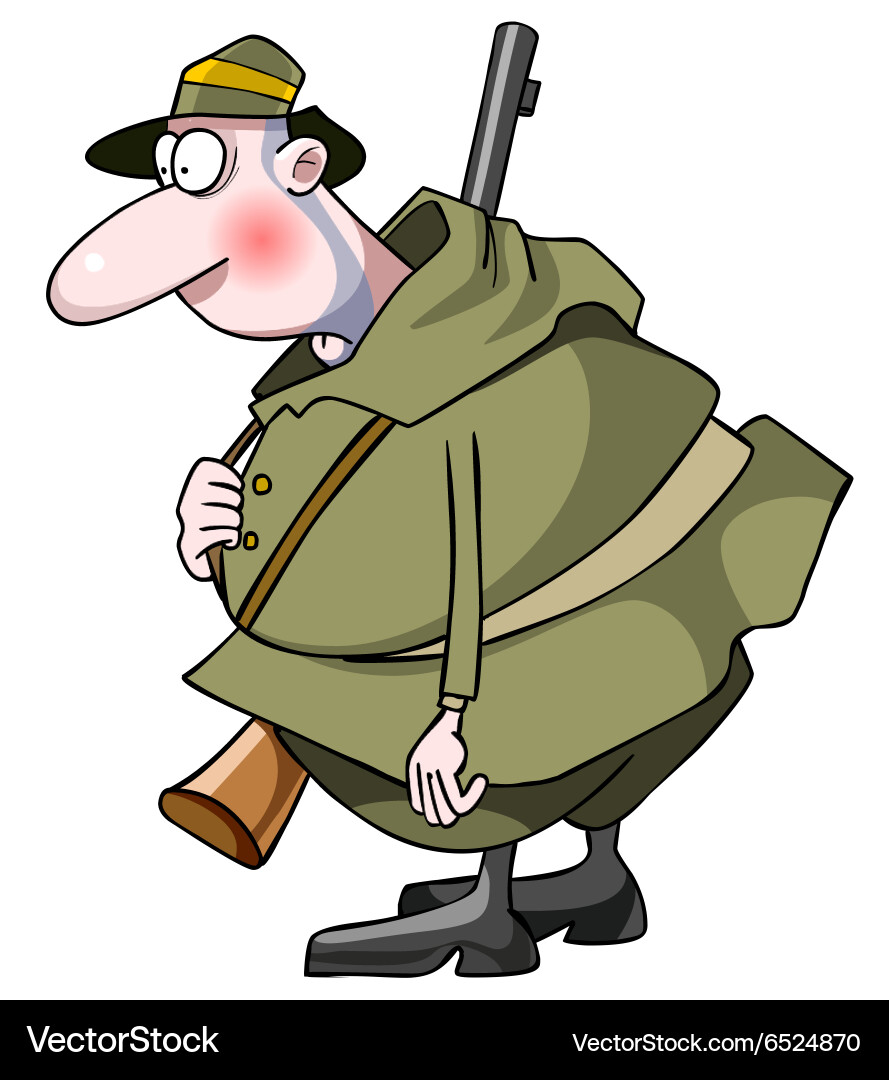 Cartoon surprised man hunter with a gun Royalty Free Vector
