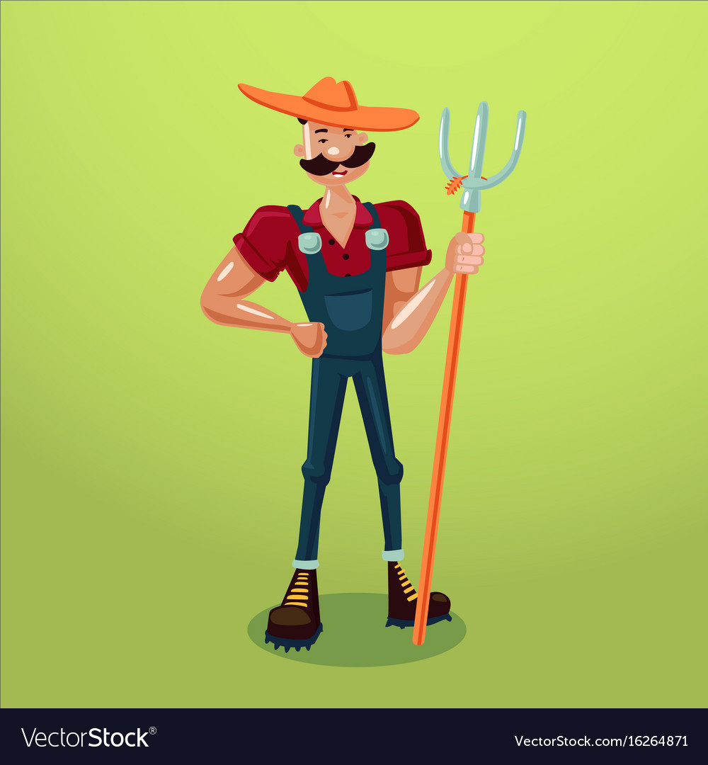 Farmer with a pitchfork isolated cartoon Vector Image