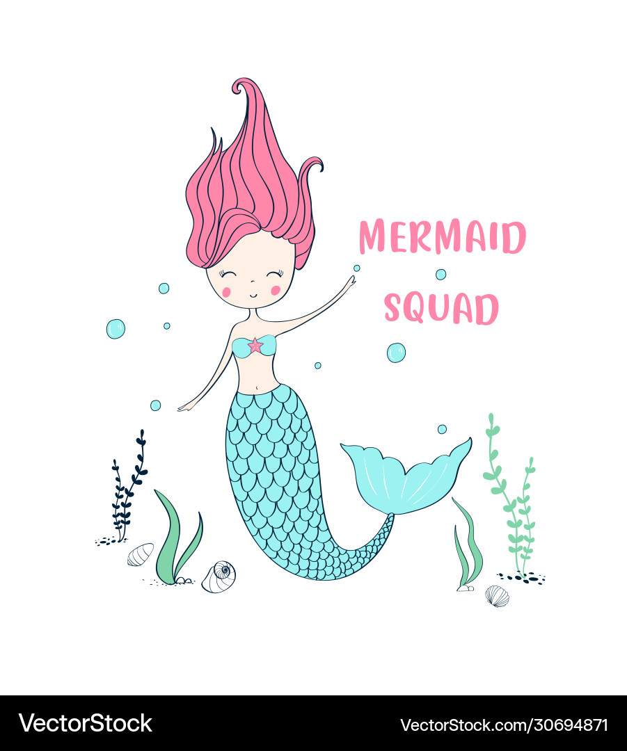 Sweet mermaid for print design Royalty Free Vector Image
