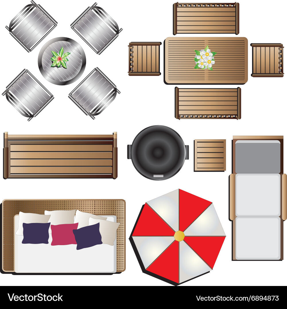 Outdoor furniture top view set 14 for landscape Vector Image