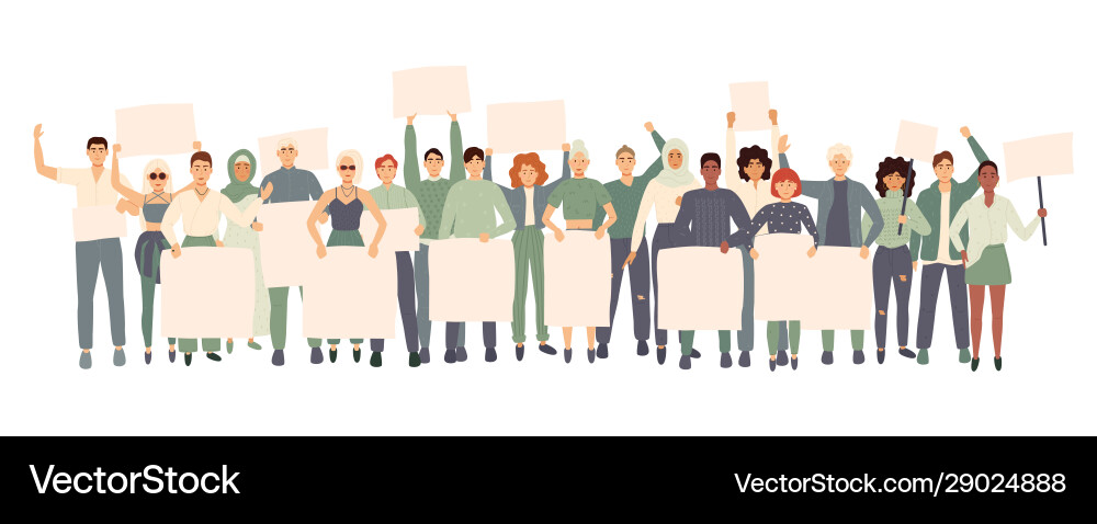 Group people with banners protest Royalty Free Vector Image