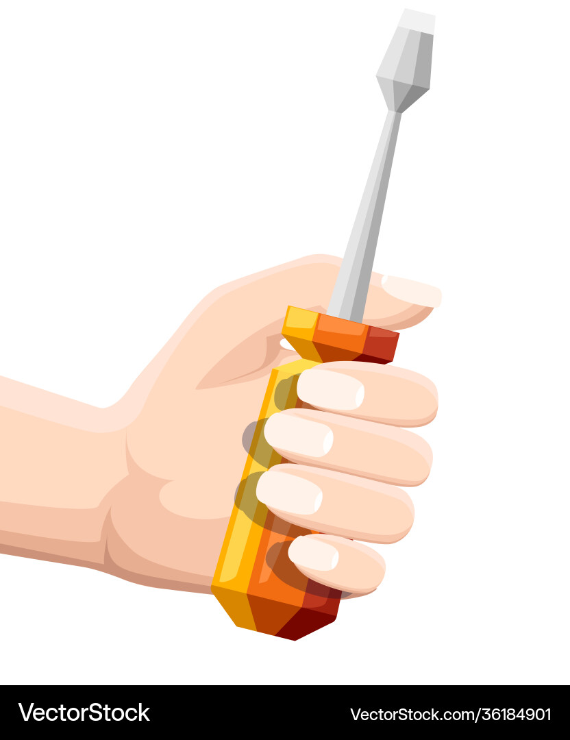 Hand holding screwdriver orange handle and flat Vector Image