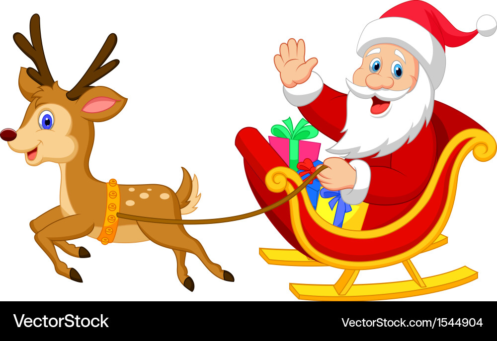 Cartoon Santa drives his sleigh Royalty Free Vector Image