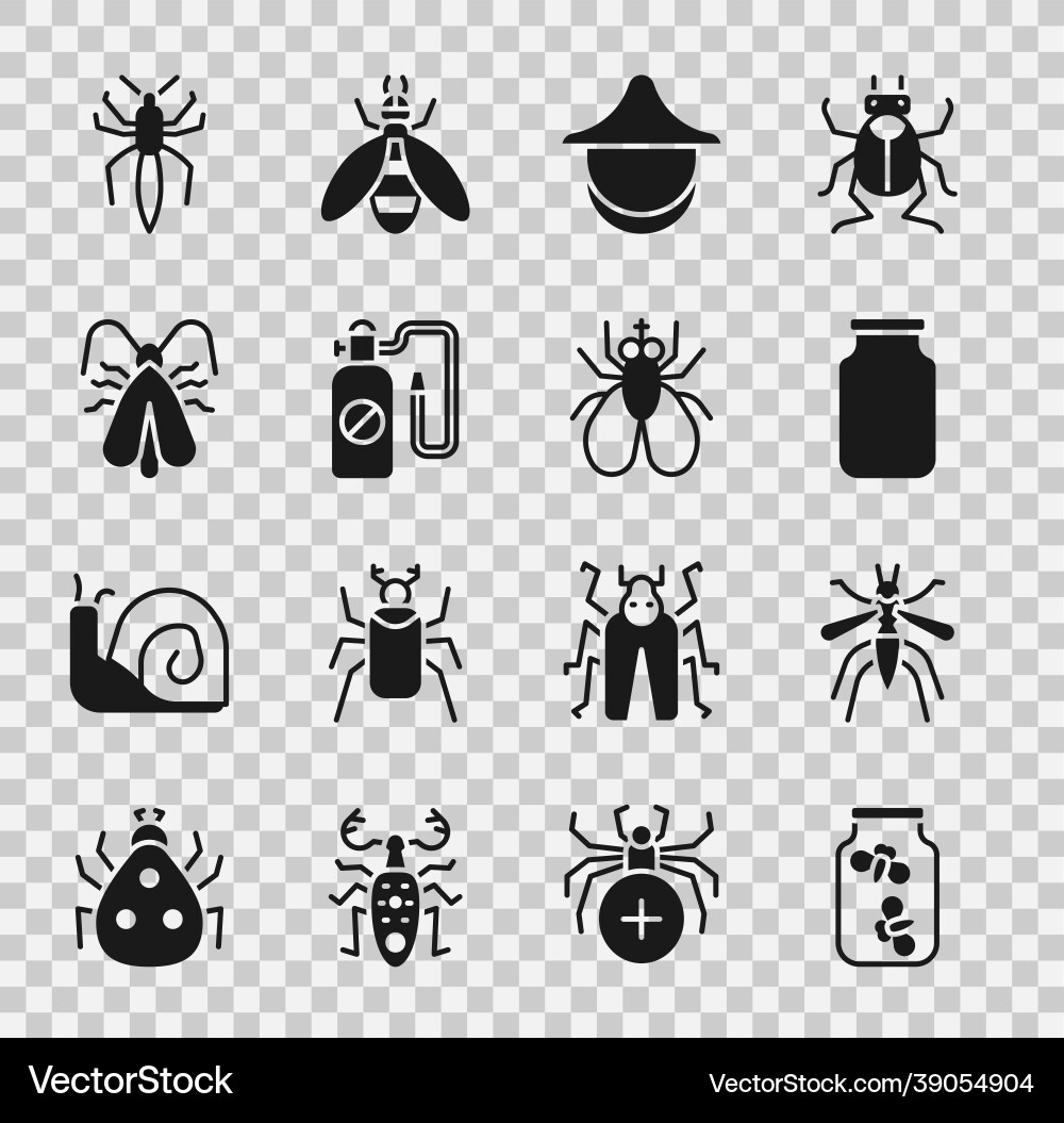 Set fireflies bugs in a jar mosquito glass Vector Image