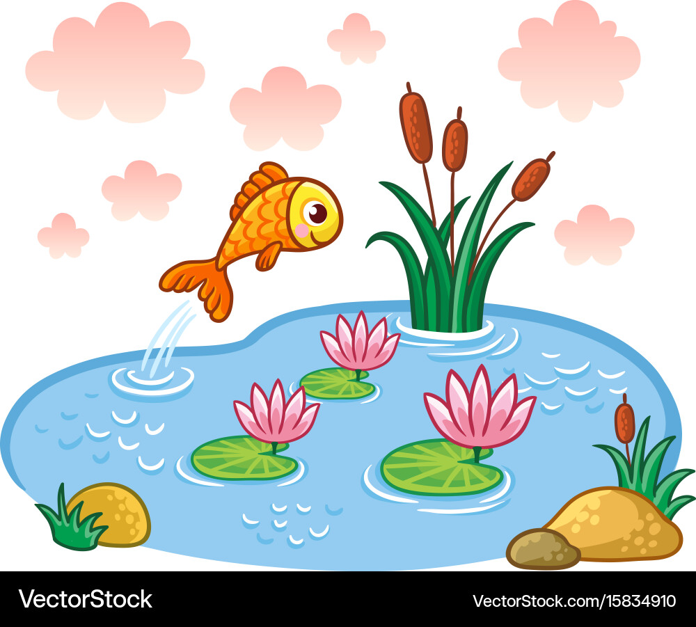 The fish jumps into the pond Royalty Free Vector Image
