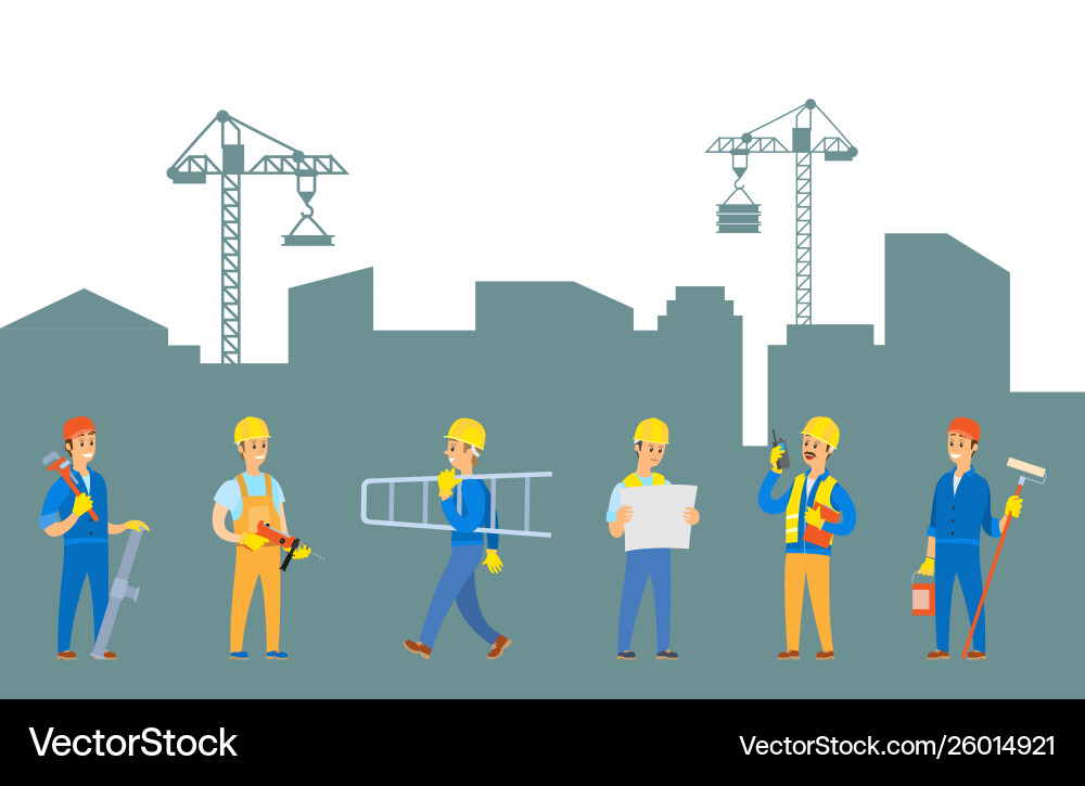 People working on creation city town worker Vector Image