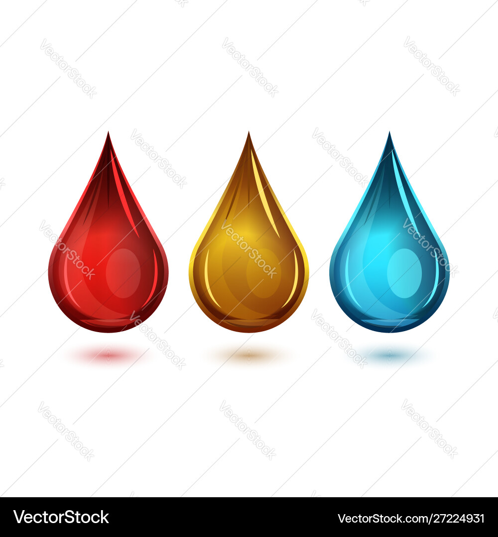 Set realistic drops various liquids Royalty Free Vector