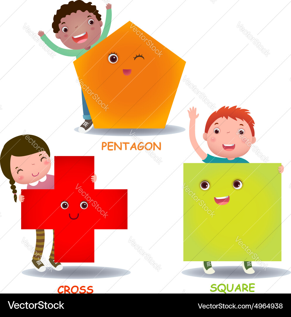 Cute little cartoon kids with basic shapes square Vector Image
