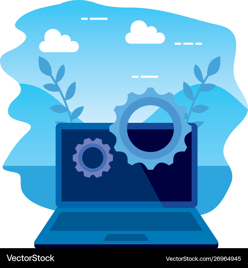 Laptop computer device with gears settings Vector Image