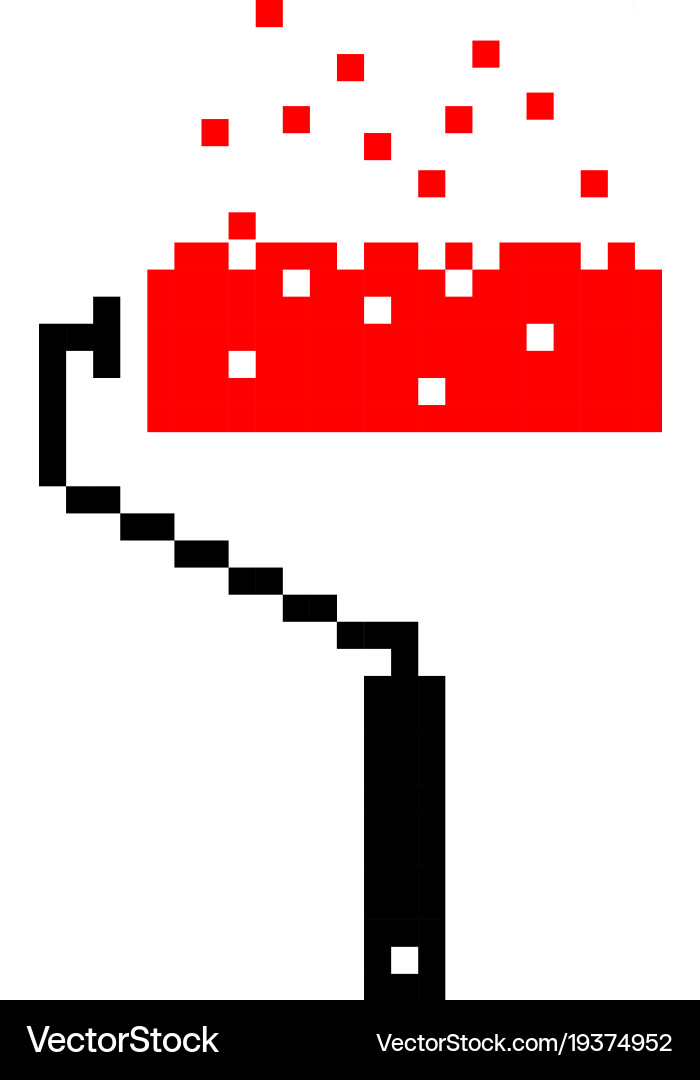 Pixel paint roller brush art cartoon retro Vector Image