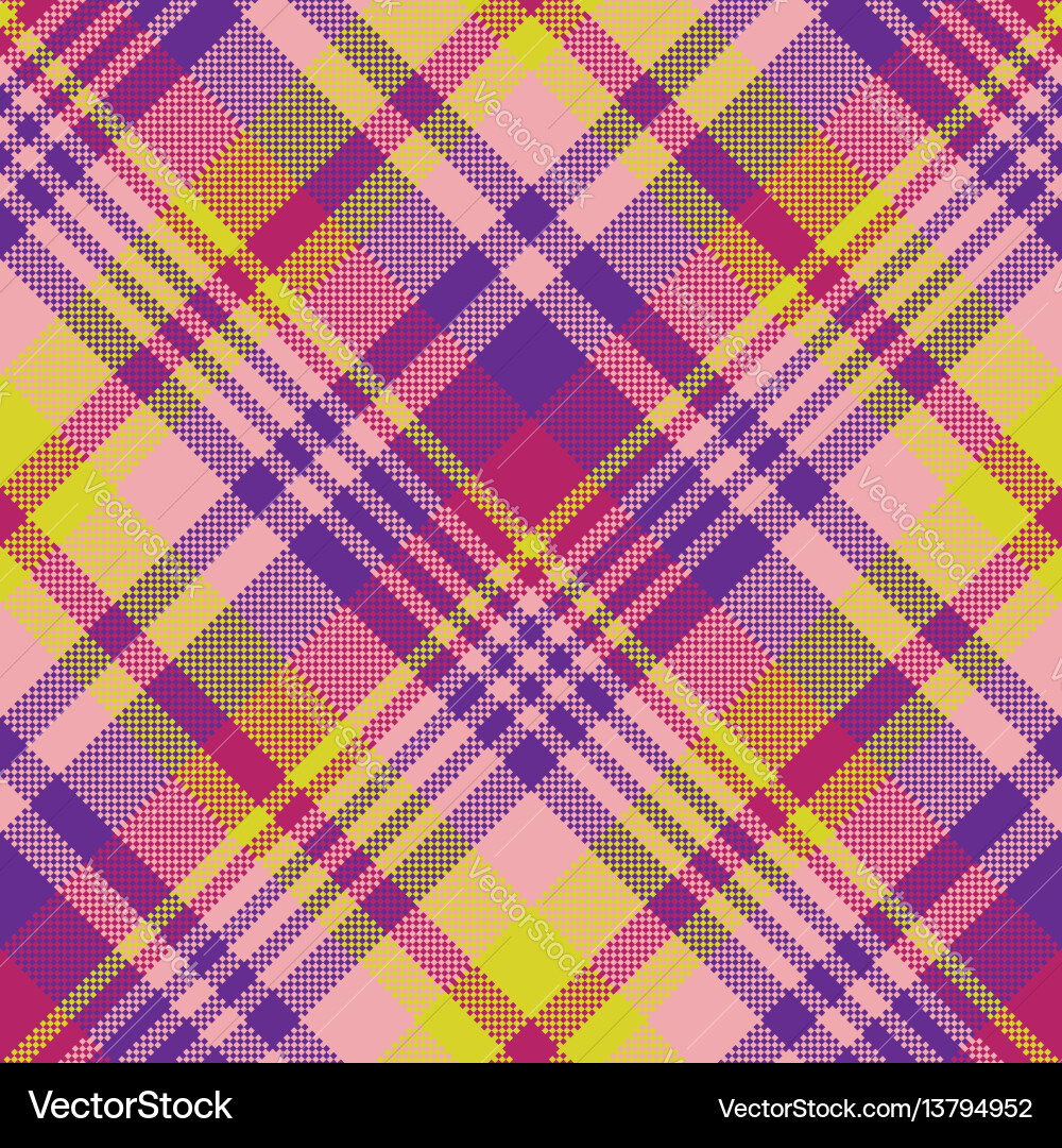 Yellow pink check madras seamless fabric texture Vector Image
