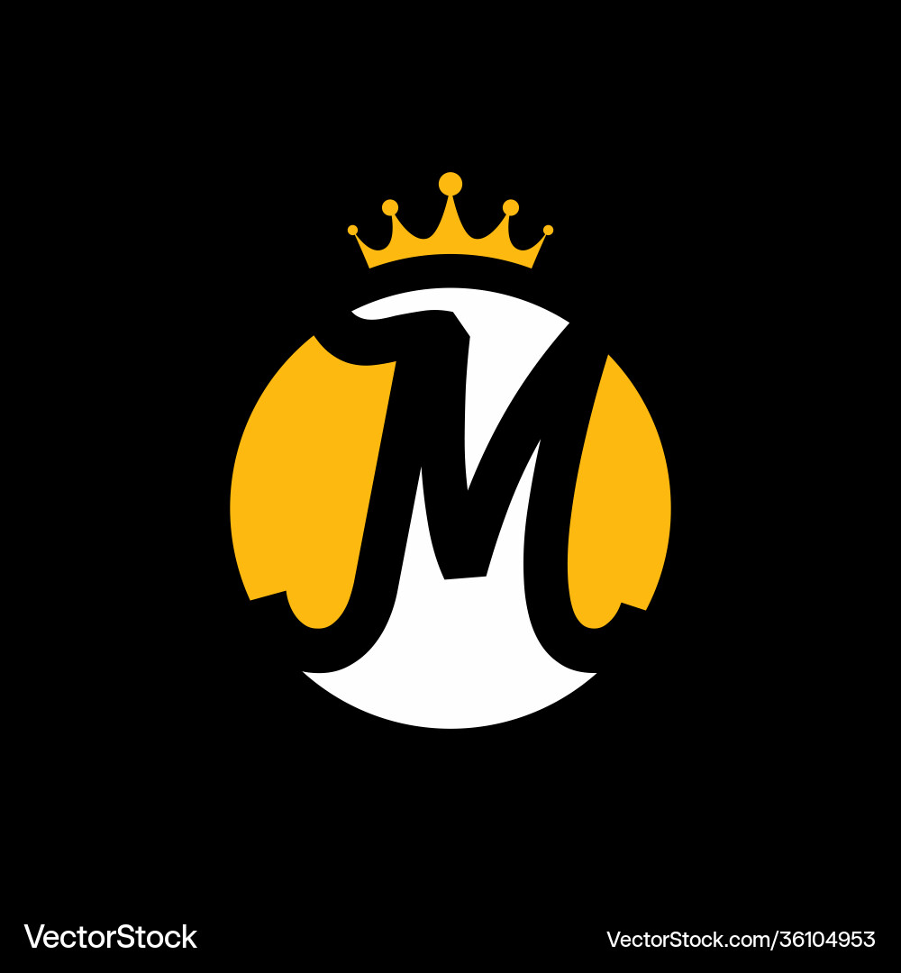 Negative space m letter with crown logo Royalty Free Vector