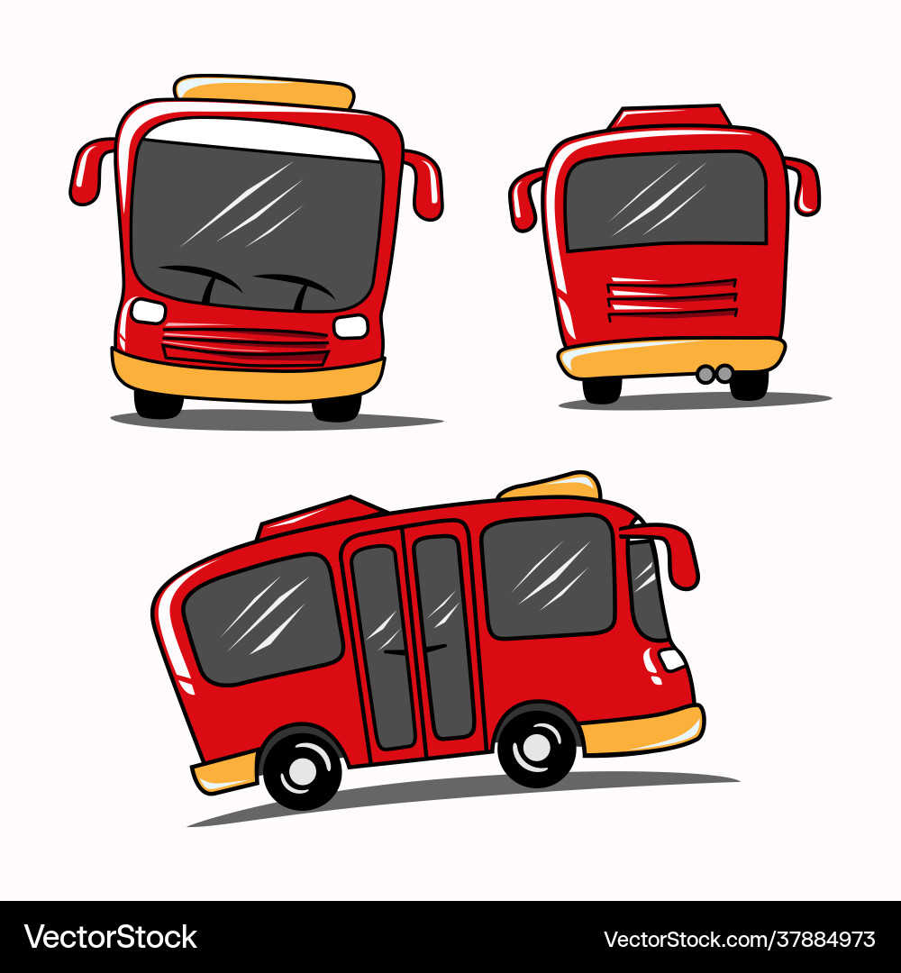 Set red city bus with cartoon style Royalty Free Vector