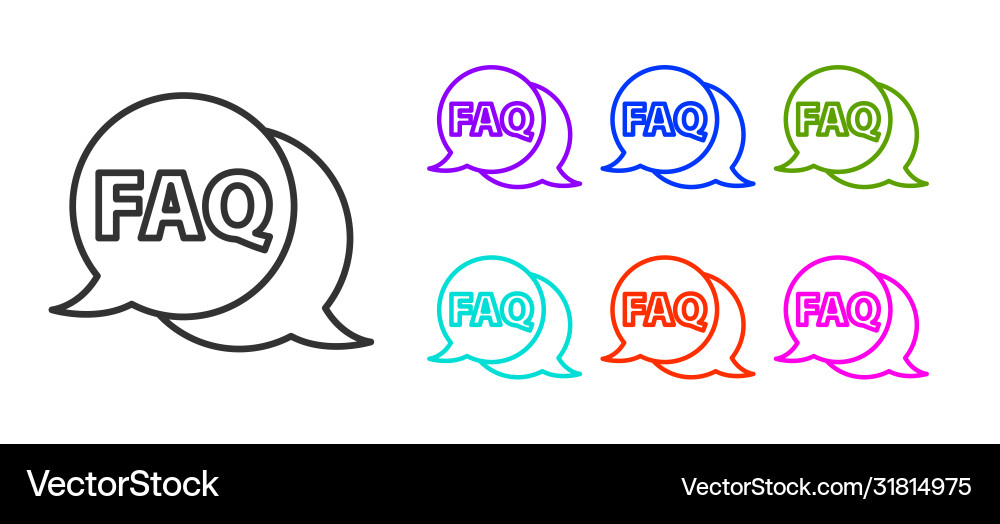 Black line speech bubble with text faq information