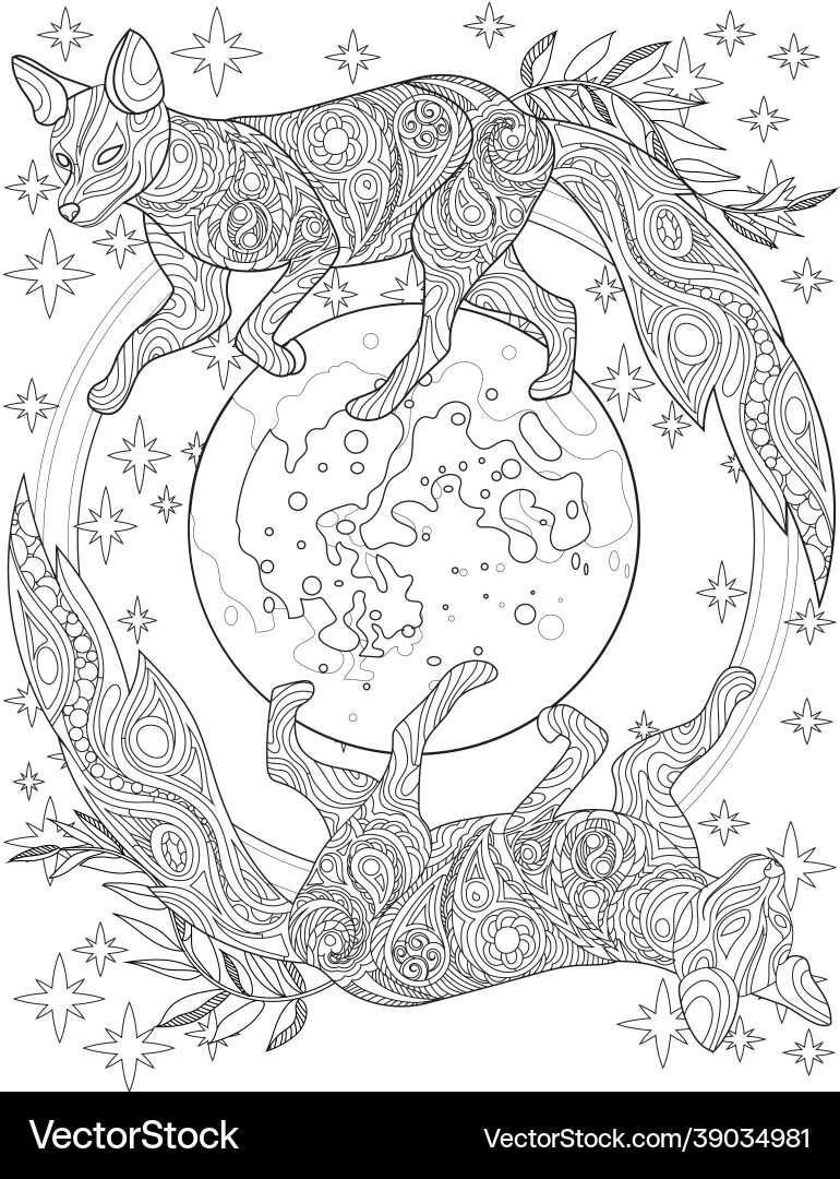 Wolves standing on tiny earth sphere starry Vector Image