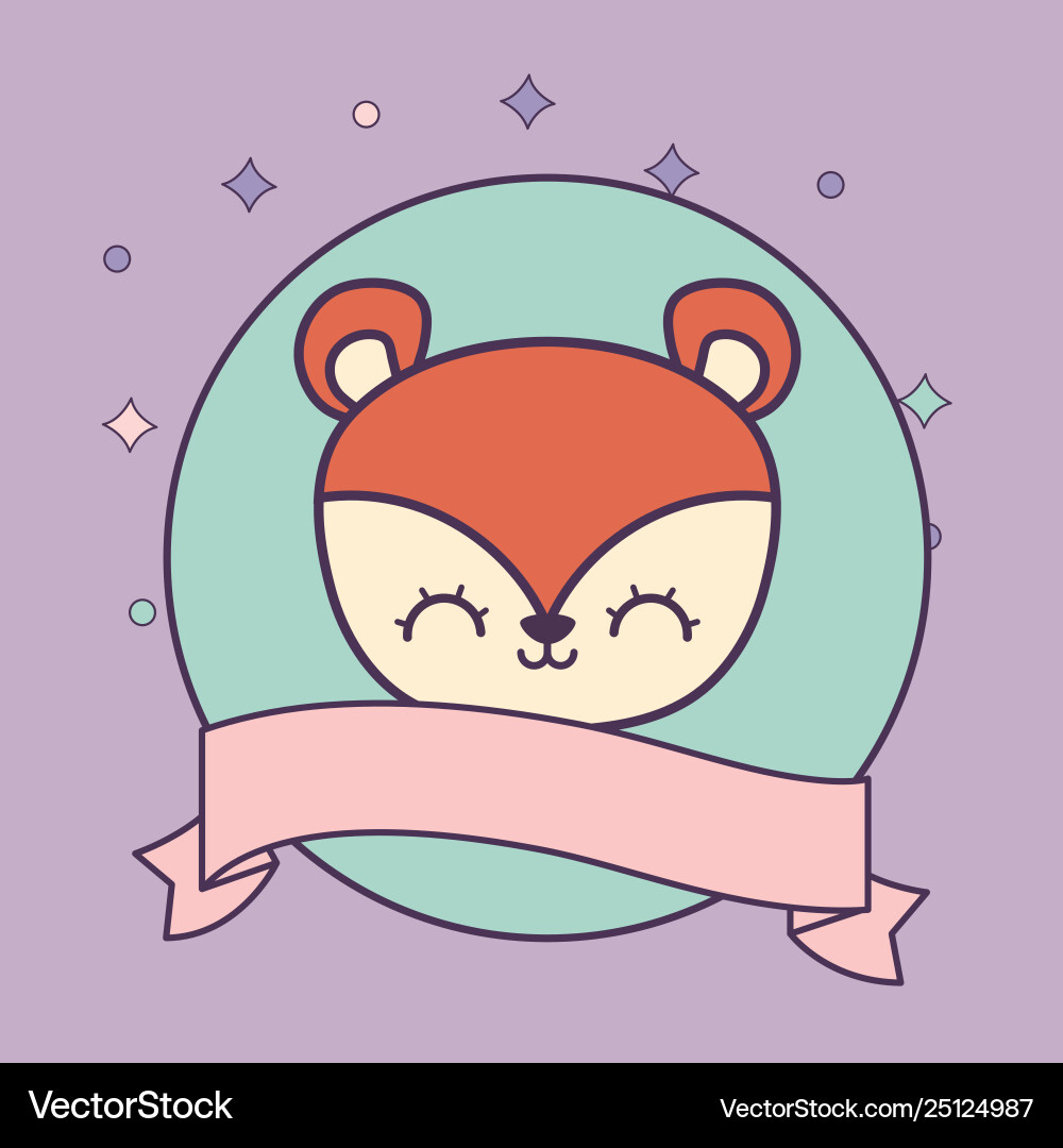 Head cute fox animal with ribbon Royalty Free Vector Image