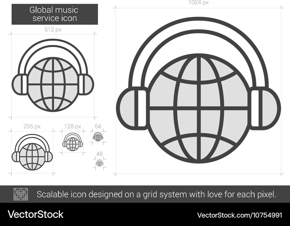 Global music service line icon Royalty Free Vector Image