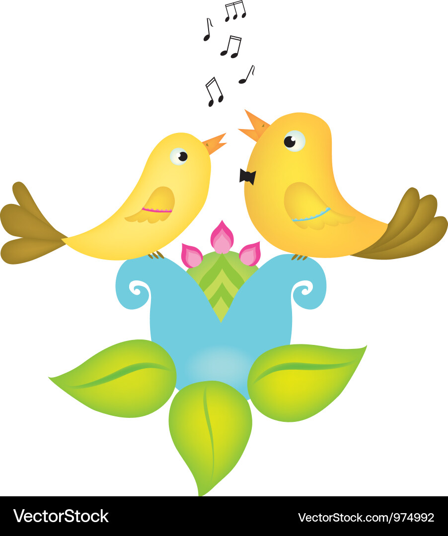 Two little birds singing Royalty Free Vector Image