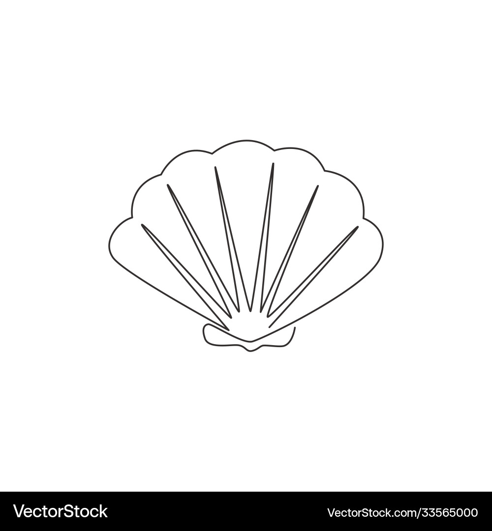 One single line drawing beauty scallop Royalty Free Vector