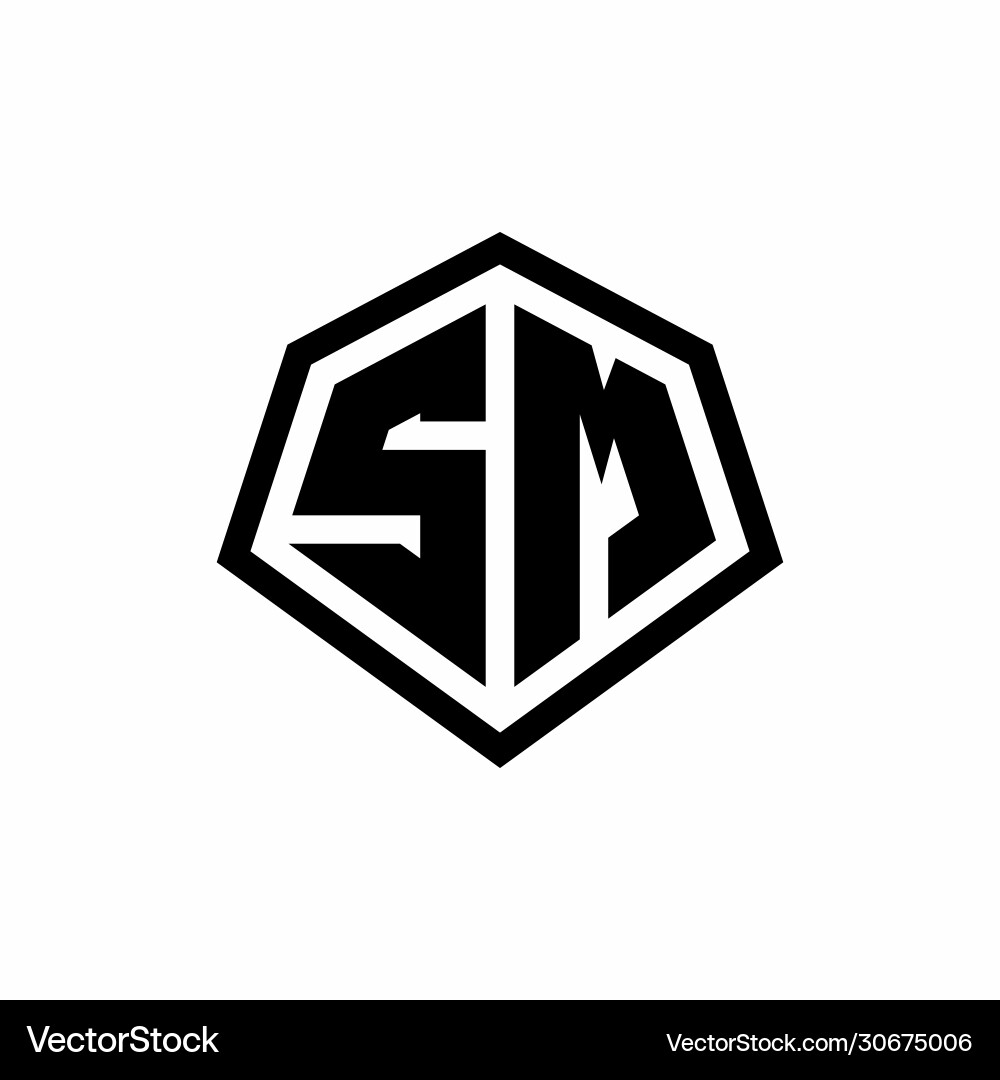 Sm monogram logo with hexagon shape and line Vector Image
