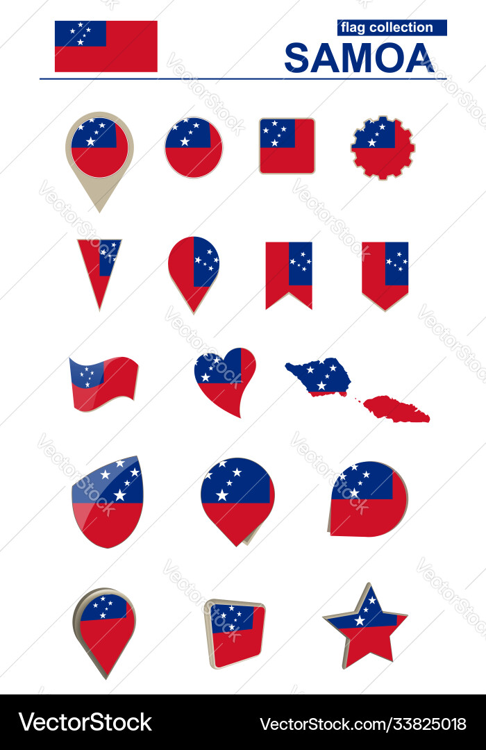 Samoa flag collection big set for design Vector Image