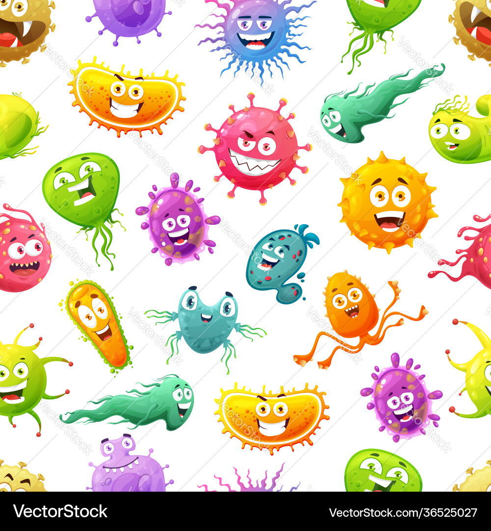 Virus bacteria germ characters seamless pattern Vector Image