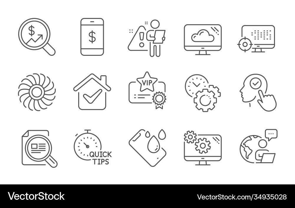 Currency audit fan engine and settings icons set Vector Image