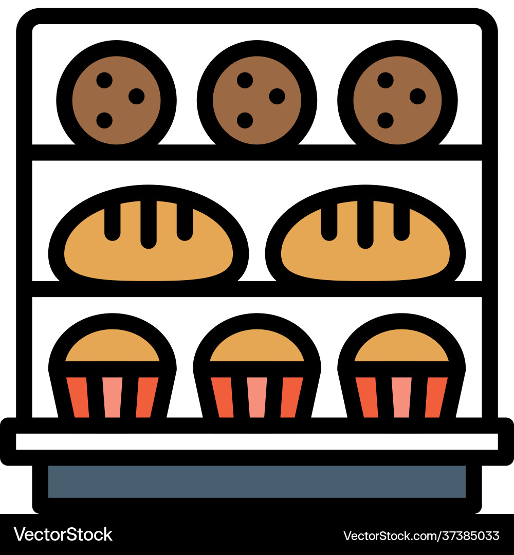 Bakery display case icon and baking related Vector Image