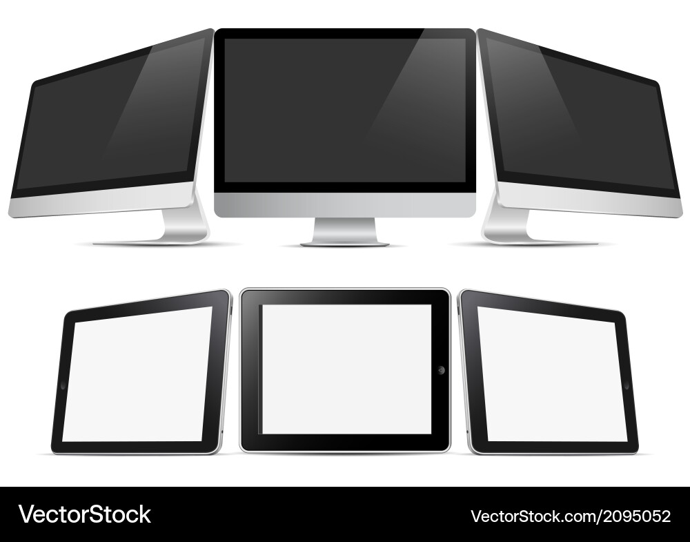 Three desktop computers and tablets pc Royalty Free Vector