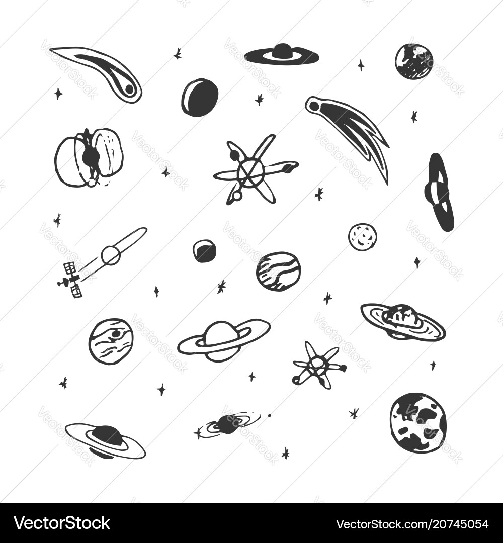 Set of hand drawn space object - planet comet Vector Image