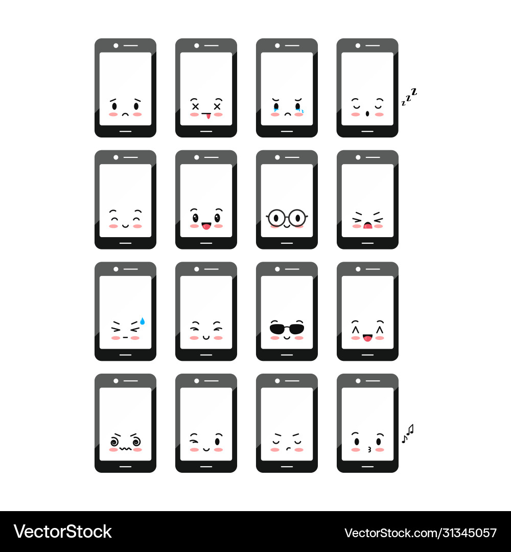 Mobile phone emoji icon set isolated Royalty Free Vector