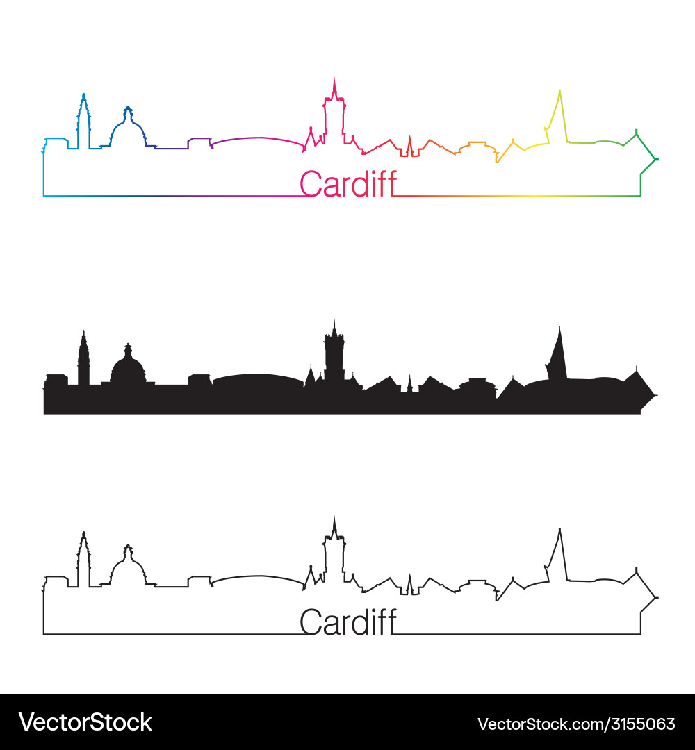 Cardiff skyline linear style with rainbow Vector Image
