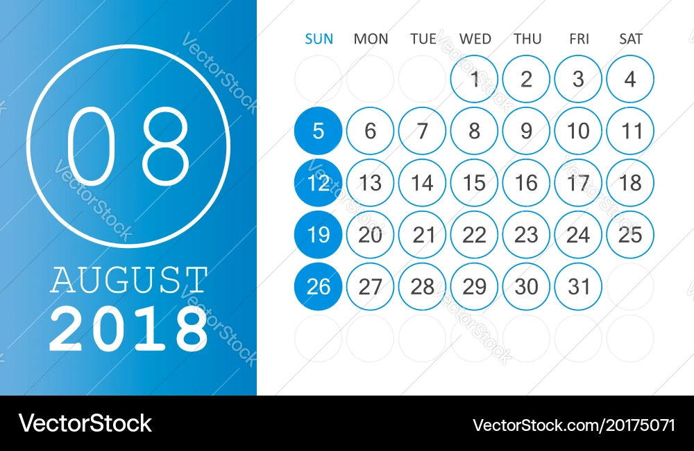 August 2018 Calendar Planner Calendar August Stock Illustrations