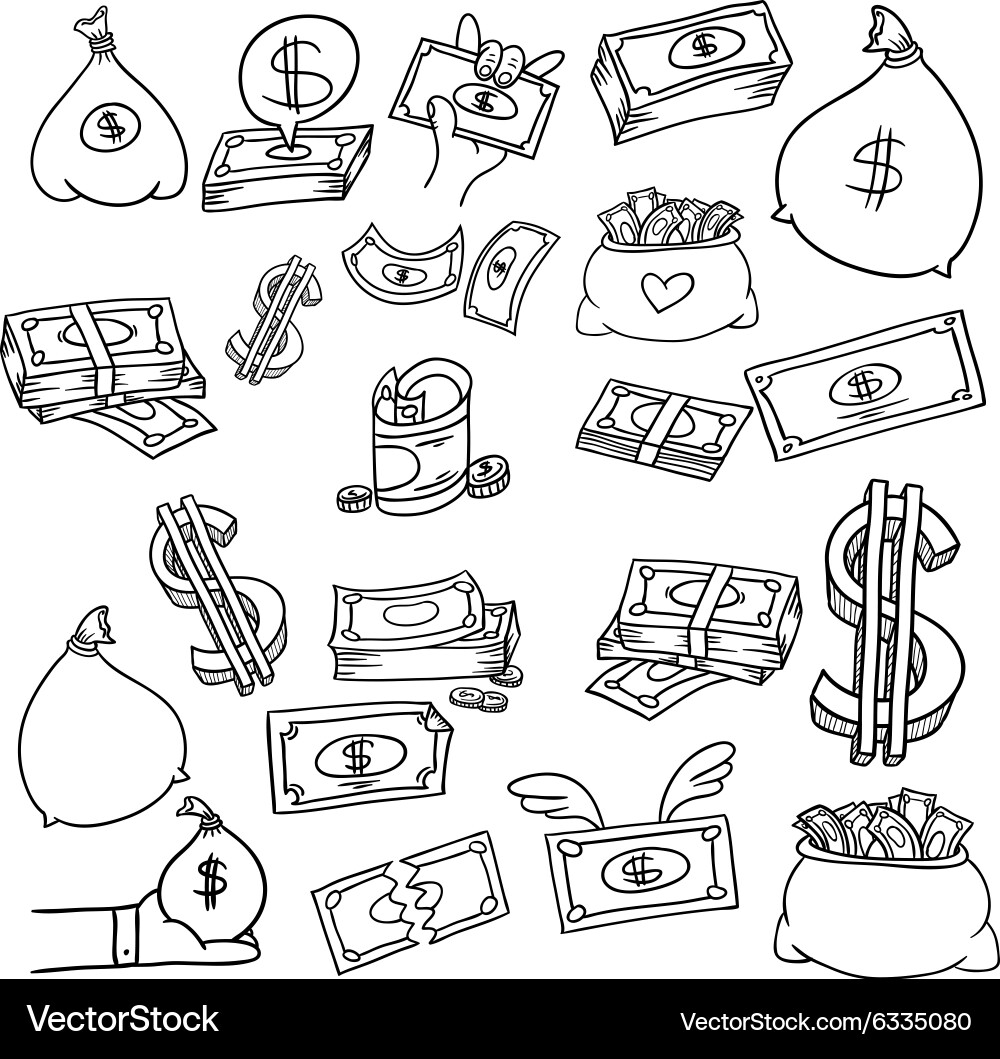 Money doodle set Royalty Free Vector Image - VectorStock