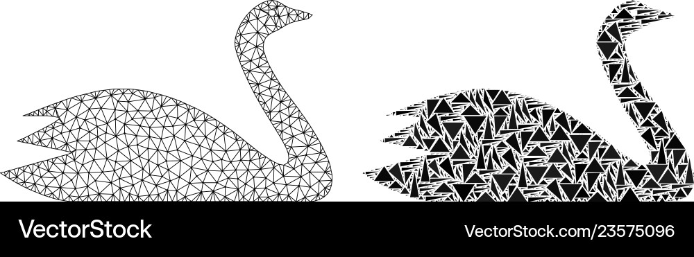 Polygonal 2d mesh goose and mosaic icon Royalty Free Vector
