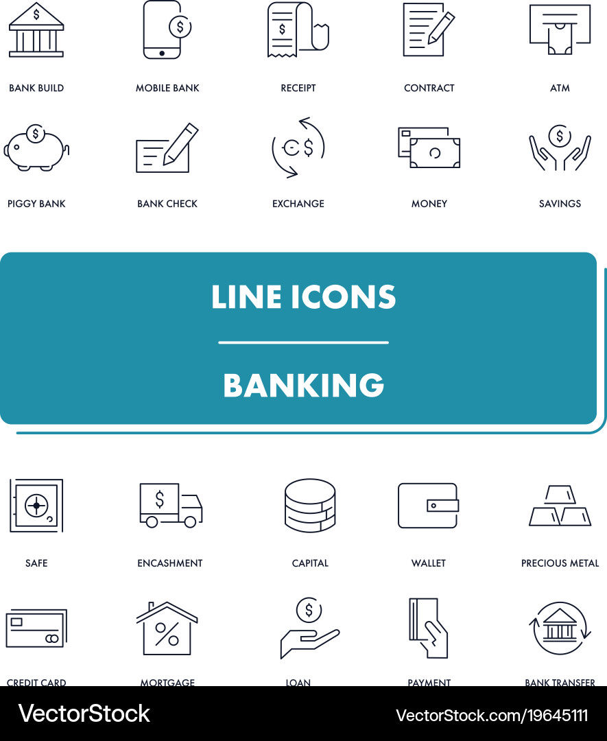 Line icons set banking Royalty Free Vector Image
