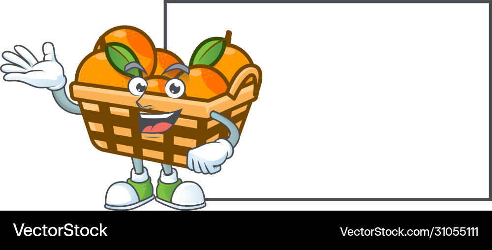 Smiley basket oranges with whiteboard cartoon Vector Image