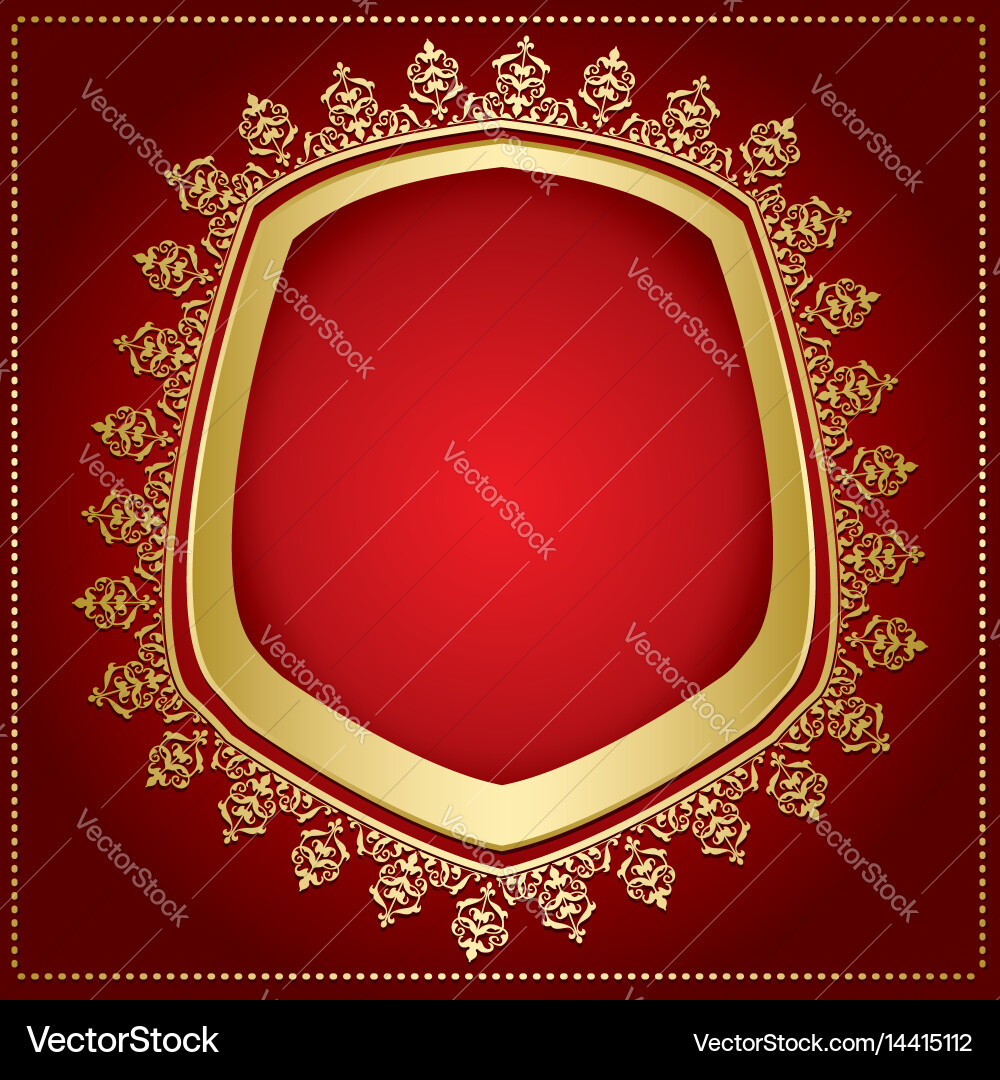 Bright red background with gold frame Royalty Free Vector