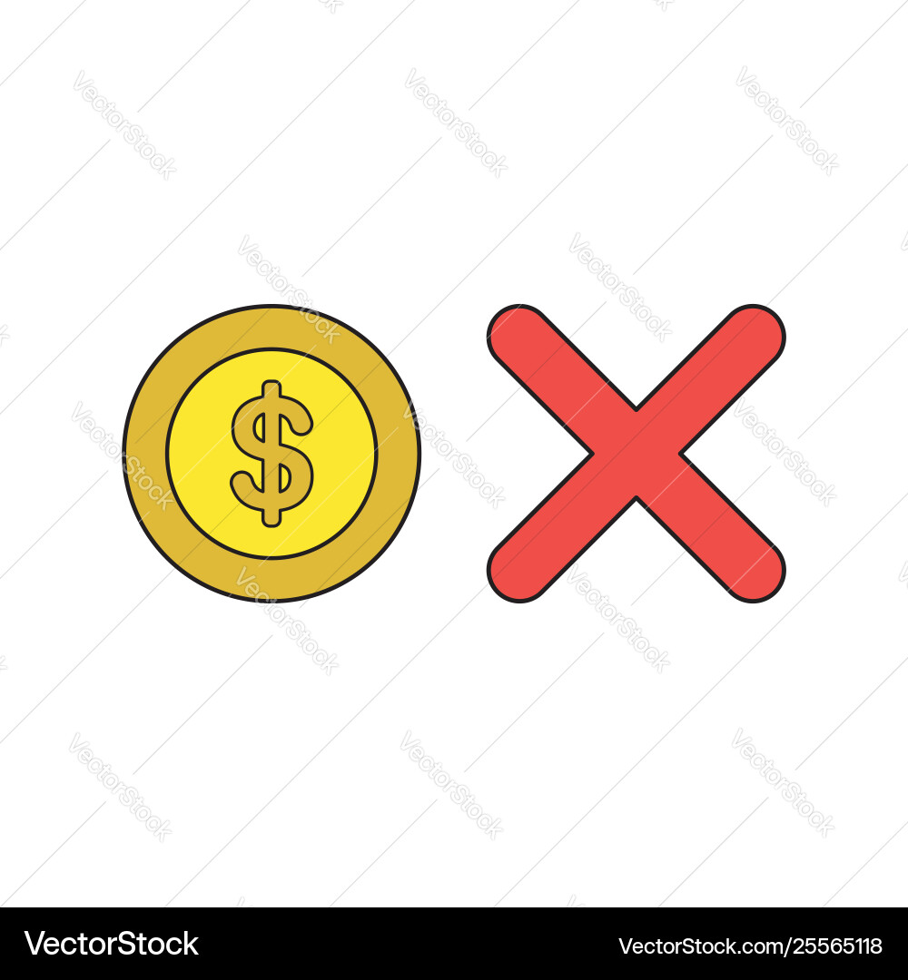 Icon concept dollar coin with x mark Royalty Free Vector