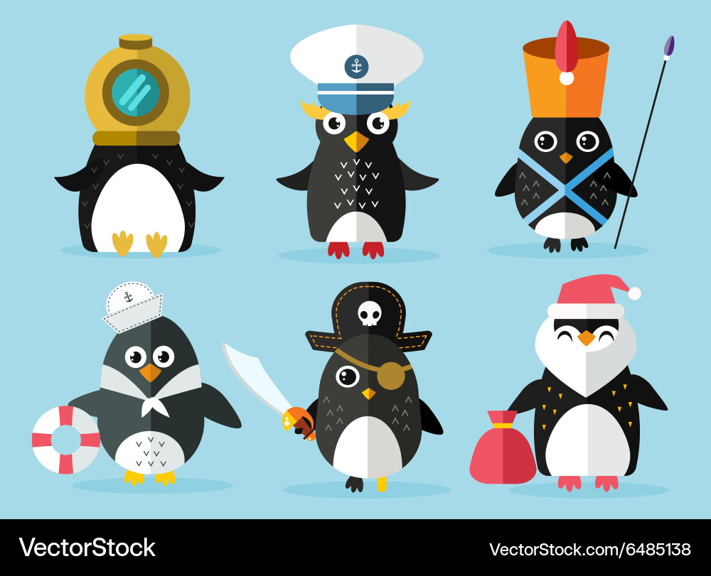 Penguin set Royalty Free Vector Image - VectorStock