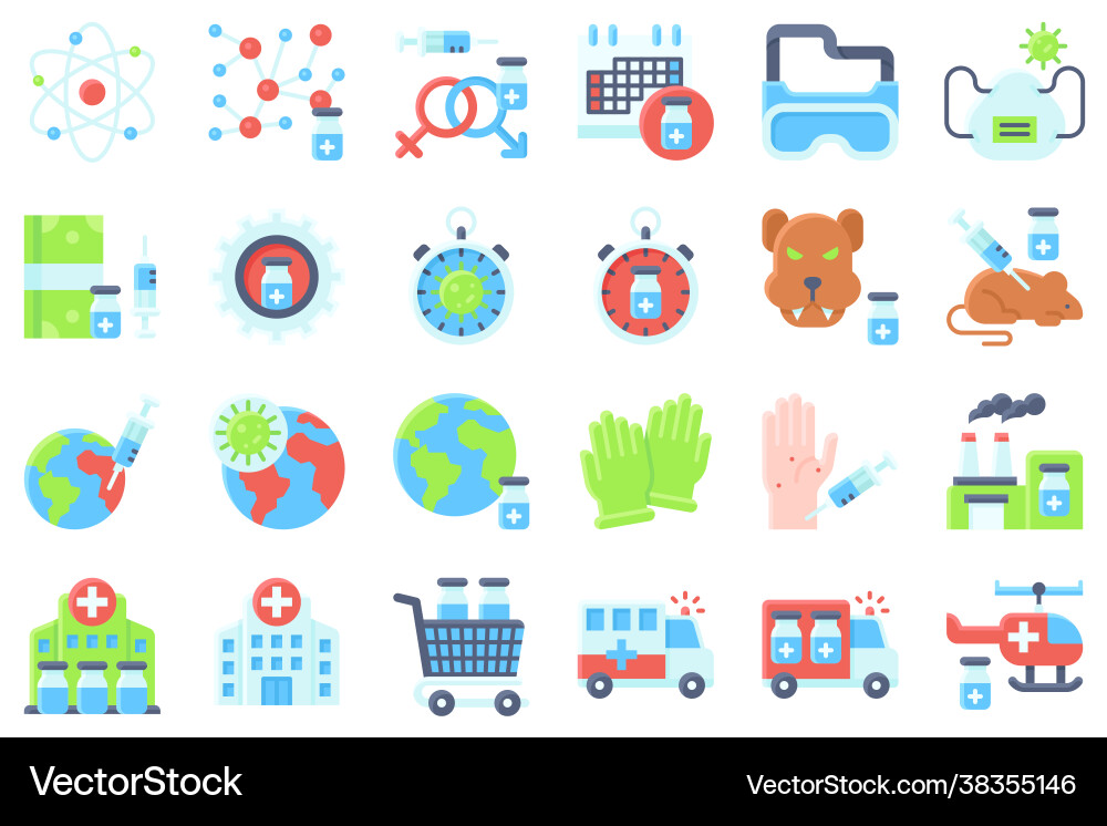 Vaccine development related flat icon set 3 Vector Image
