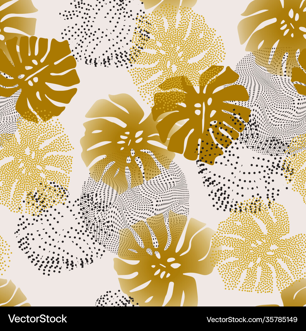 Golden tropical gradient and dotted leaves Vector Image