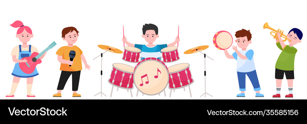 Cartoon children band flat Royalty Free Vector Image