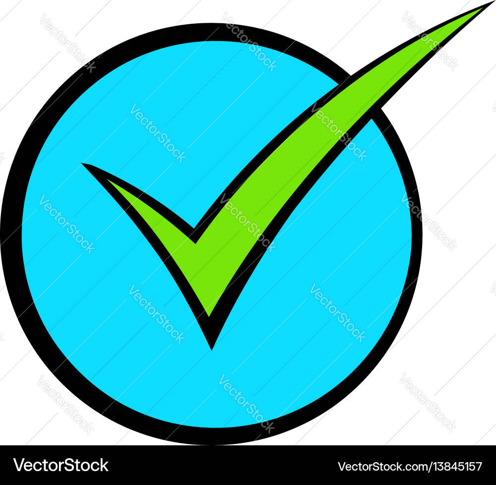 Green tick check mark icon cartoon Royalty Free Vector Image