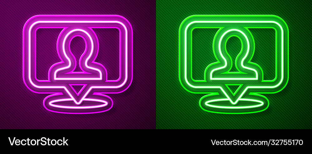 Glowing neon line map marker with a silhouette Vector Image
