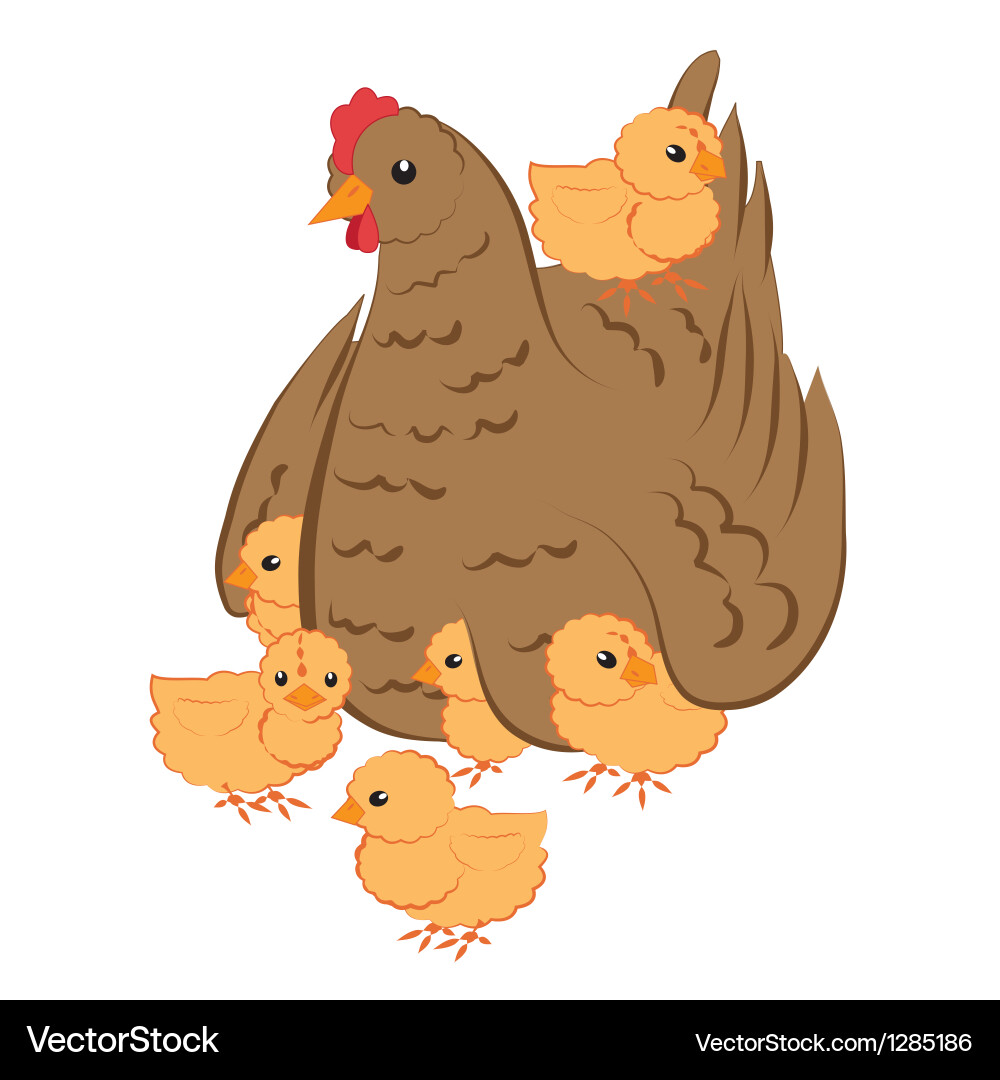 Hen with chickens Royalty Free Vector Image - VectorStock