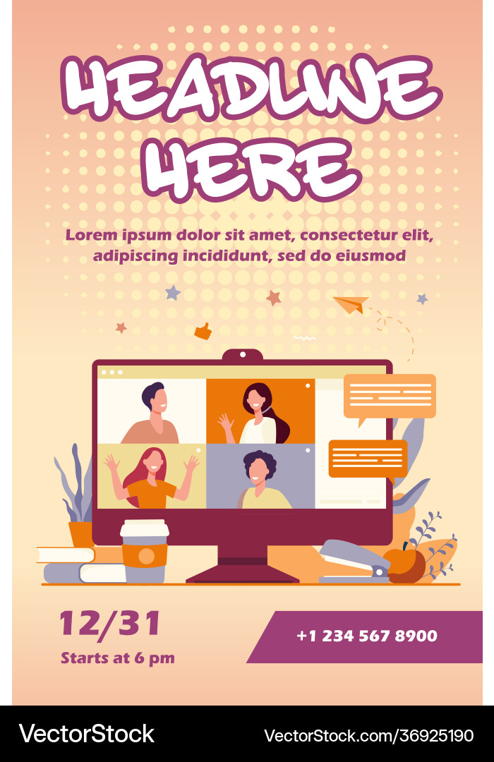 Desktop with virtual meeting or videoconference Vector Image