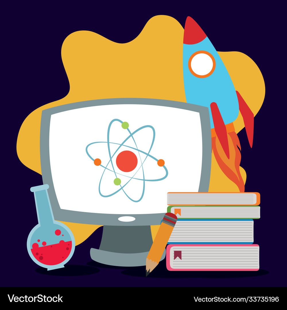 Back to school computer chemistry flask books Vector Image