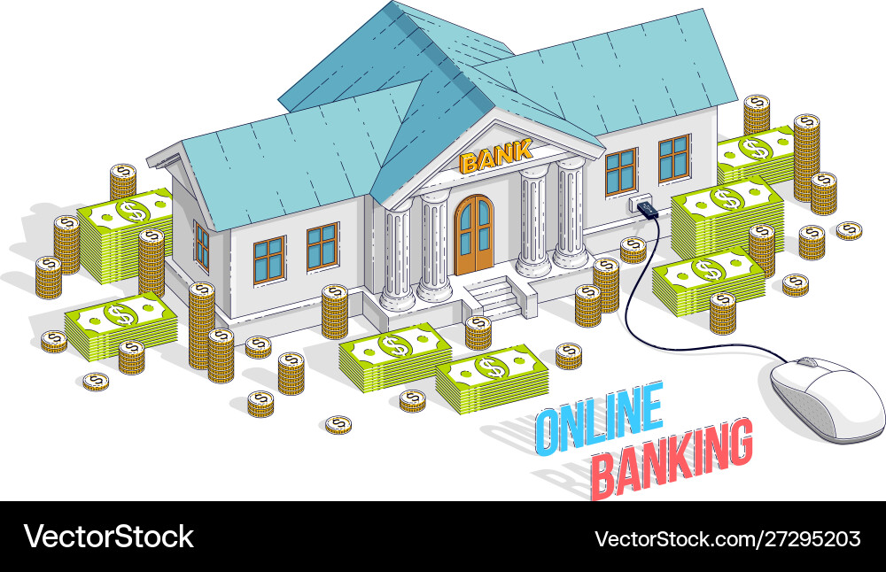 Online banking concept bank building Royalty Free Vector